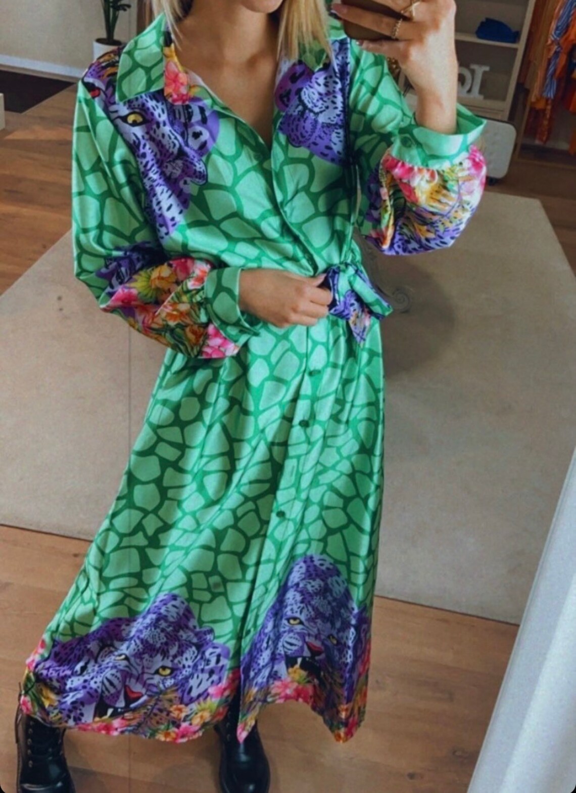 Pantera Maxi Dress Long Shirt Style Green & Purple One - Etsy