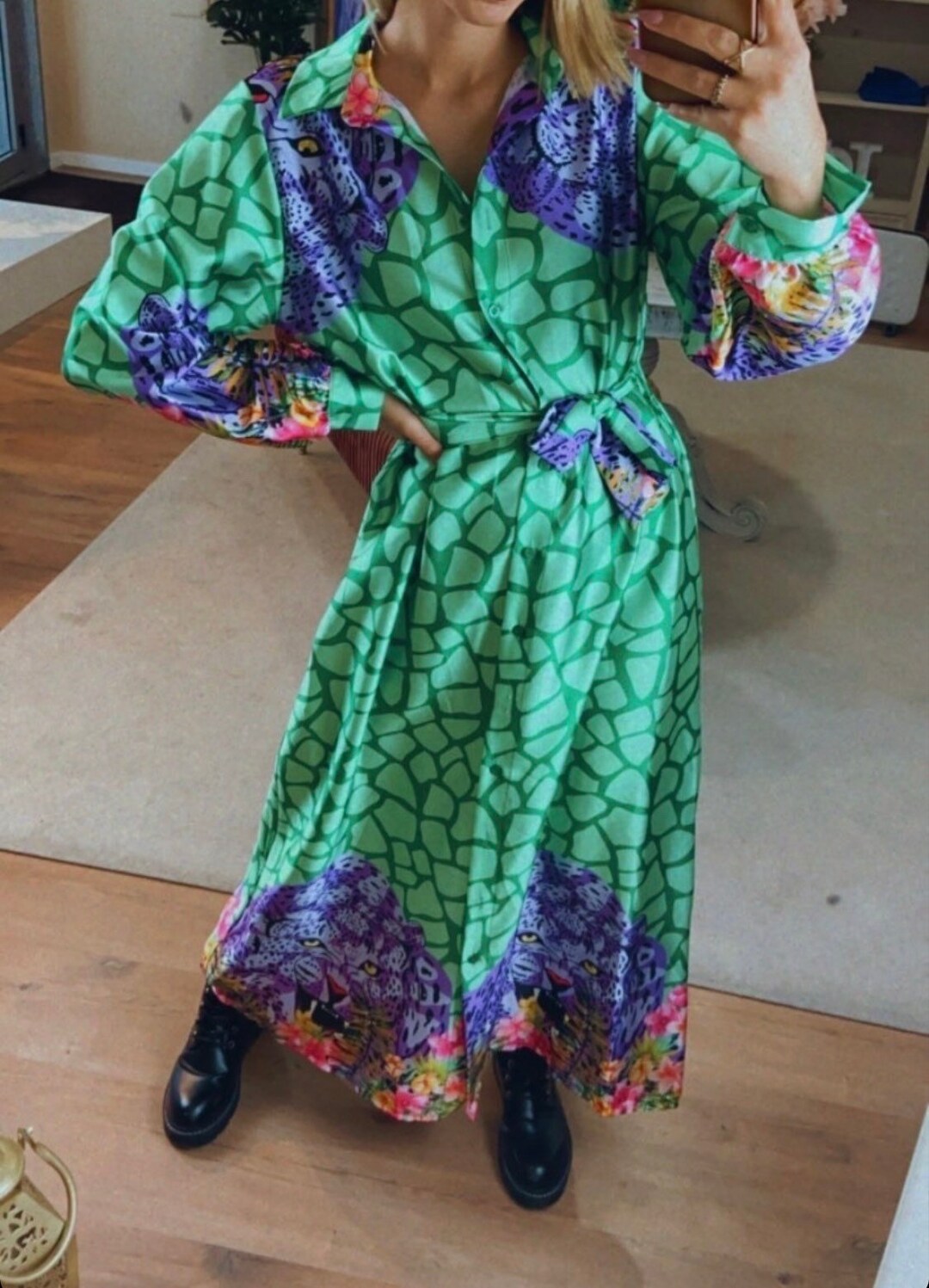 Pantera Maxi Dress | Long Shirt Style • Green & Purple | One Size (new ...