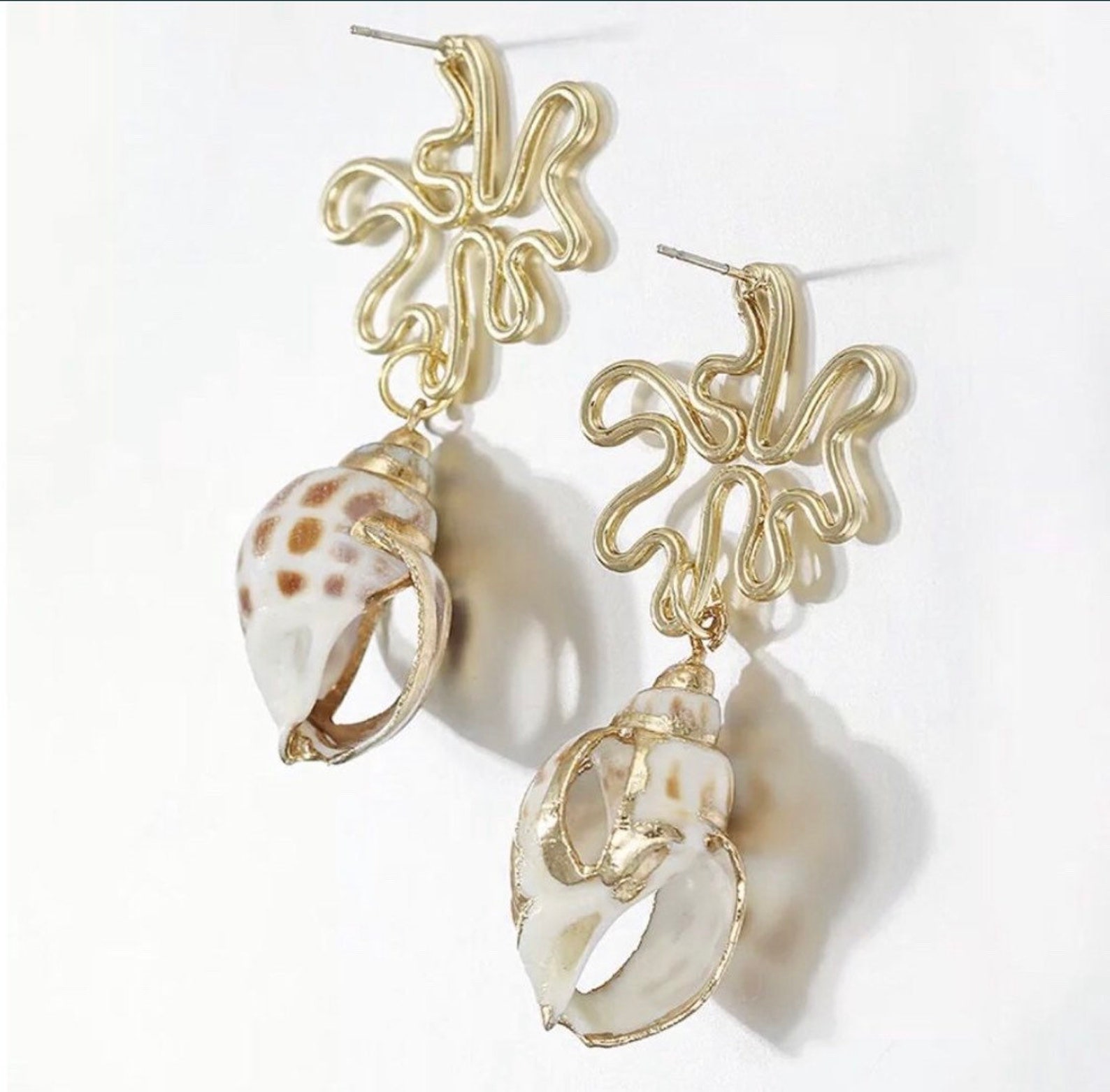 Conch / Shell Golden and White Earrings | Etsy