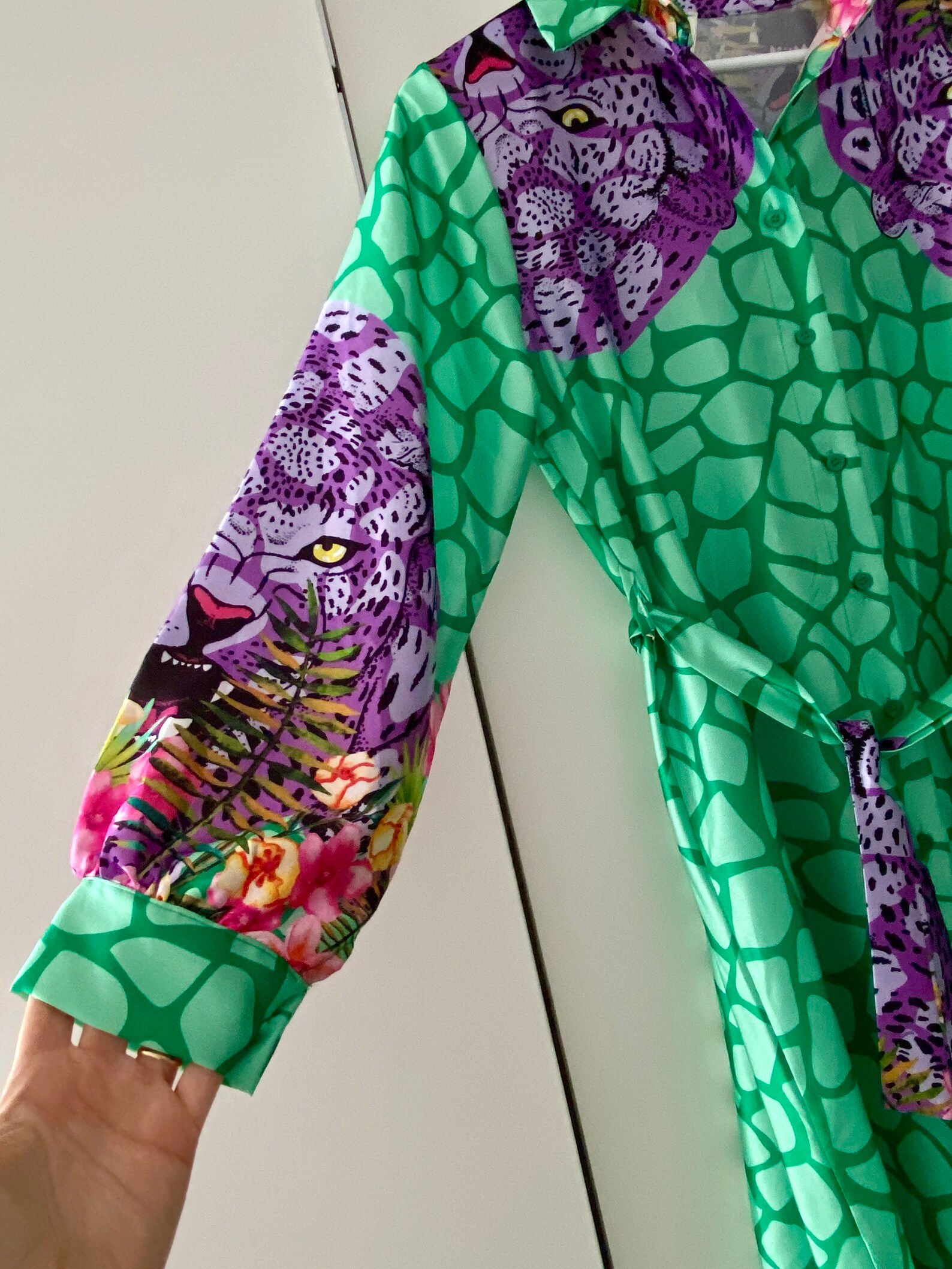 Pantera Maxi Dress Long Shirt Style Green & Purple One Size new W/tags ...