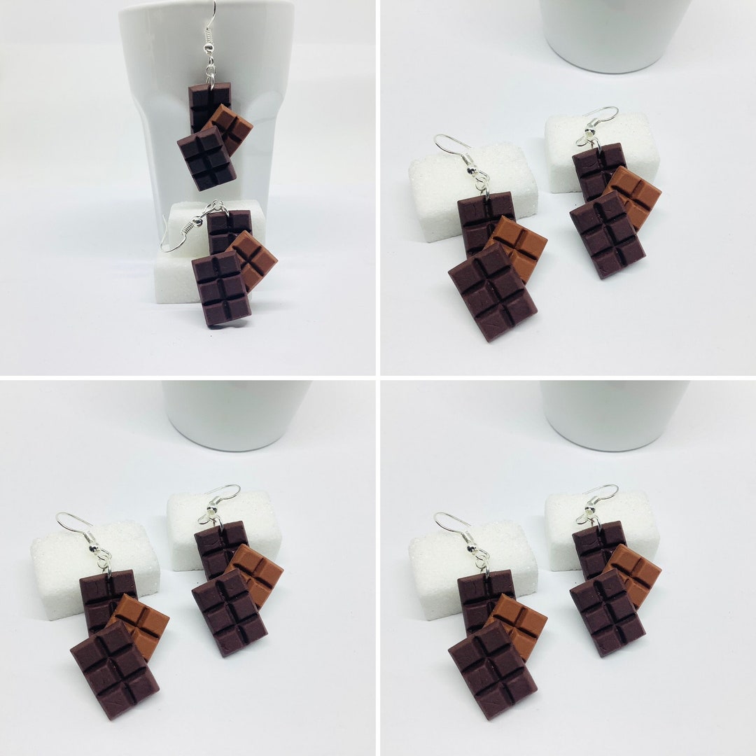 Fimo Chocolate Bar, Gourmet Jewelry, Fancy Earrings, Made in France ...