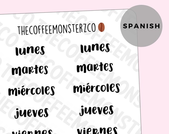 Handwriting Stickers: Spanish Days of the Week Script Stickers for ...