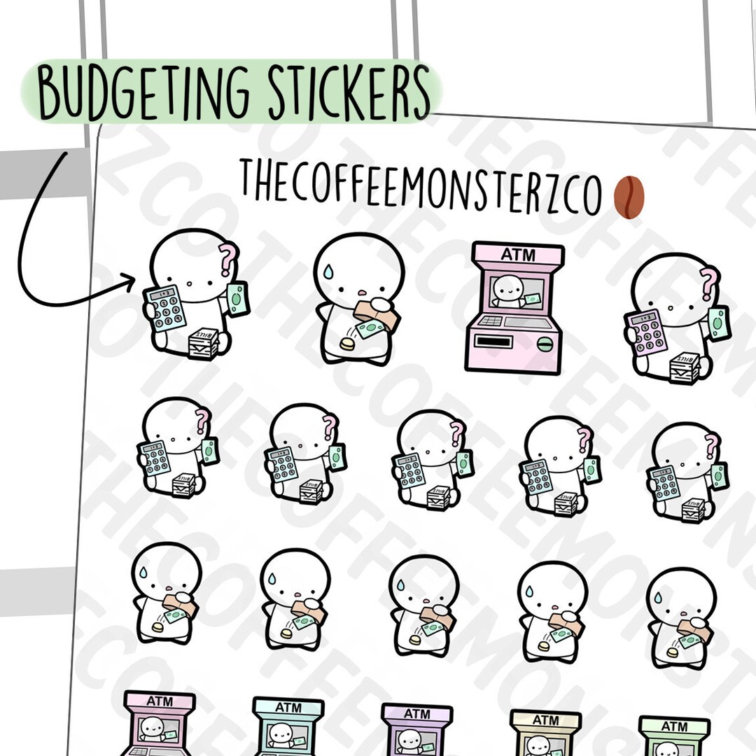 Budgeting Emotis Hand Drawn Planner Stickers and Bullet Journal Emoti ...
