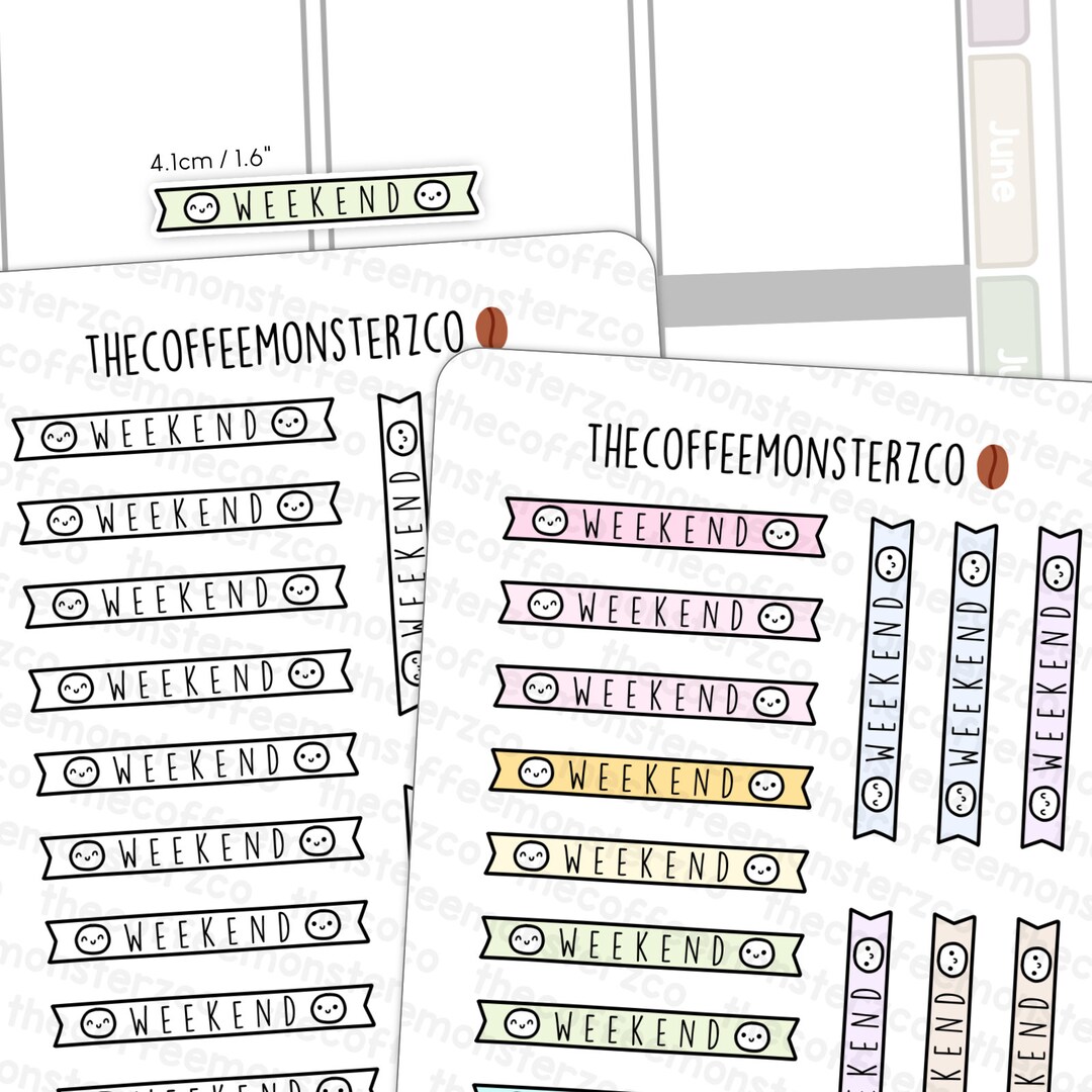 Skinny Weekend Banners Hand Drawn Planner Stickers and Bullet Journal ...
