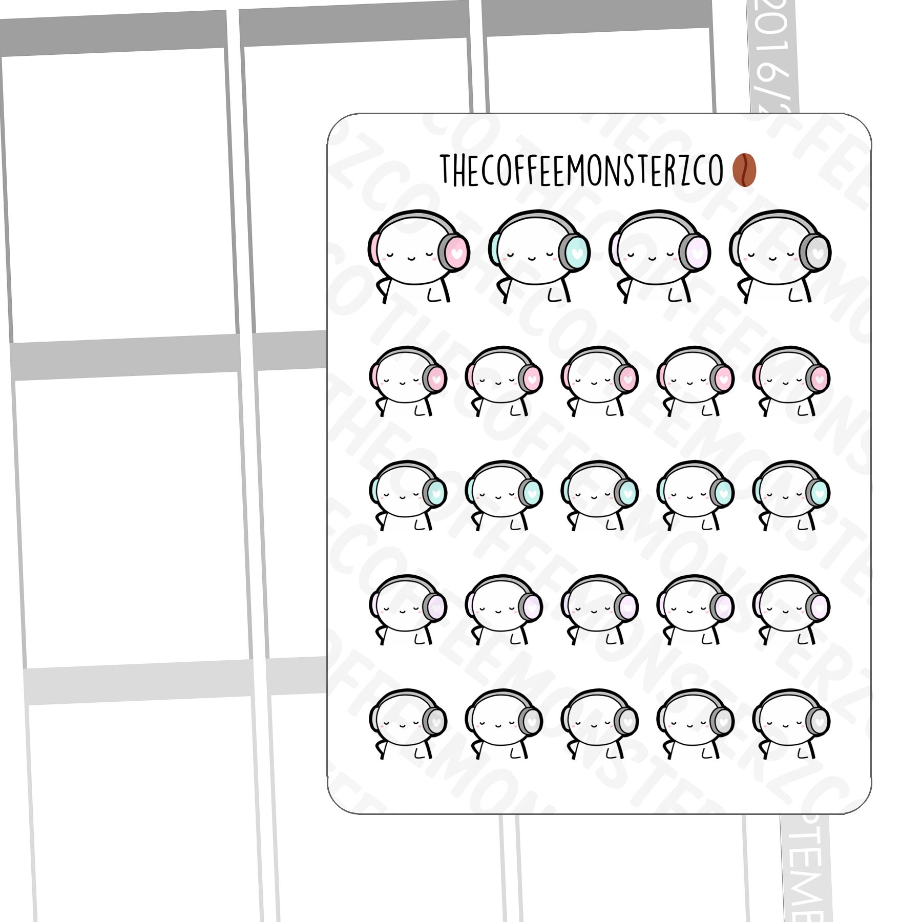 Headphone Emotis Hand Drawn Planner Stickers and Bullet - Etsy