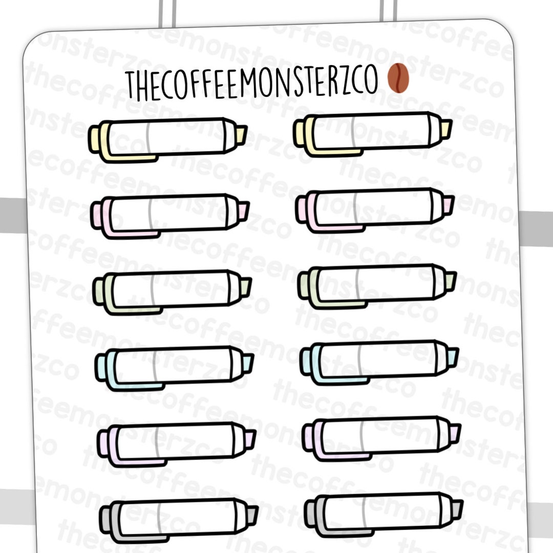 Highlighter Labels Hand Drawn Planner Stickers and Bullet Journal Emoti ...