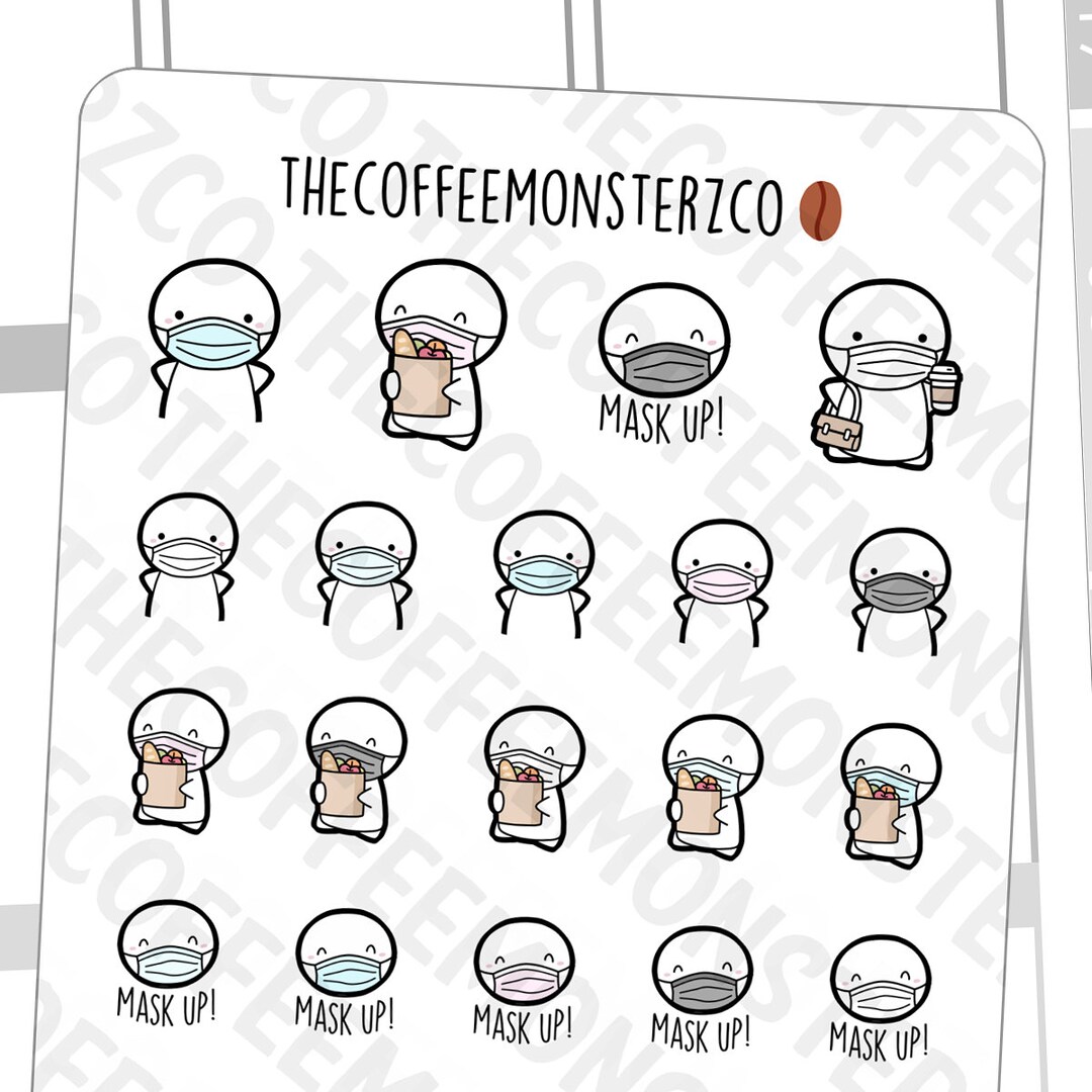Mask up Emotis Hand Drawn Planner Stickers and Bullet Journal Emoti ...