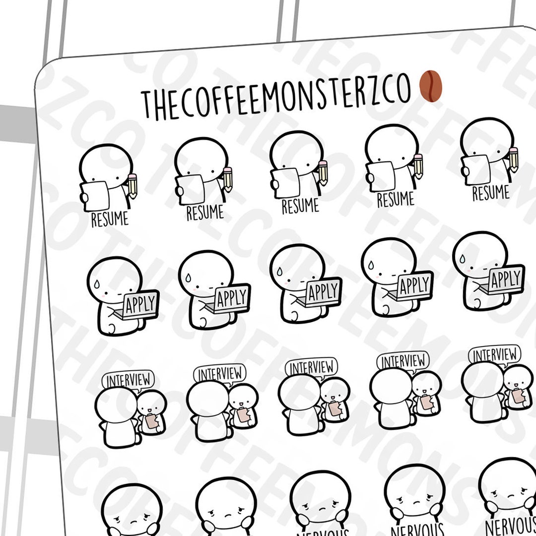 Job Hunt Emotis Stickers for Planners & Journals E393 Perfect for Jobs ...