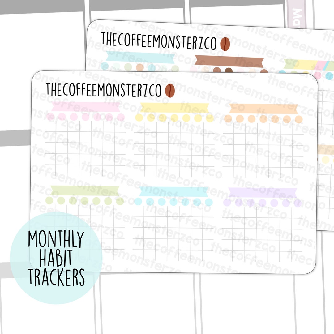 Monthly Habit Trackers Hand Drawn Planner Stickers and Bullet Journal ...