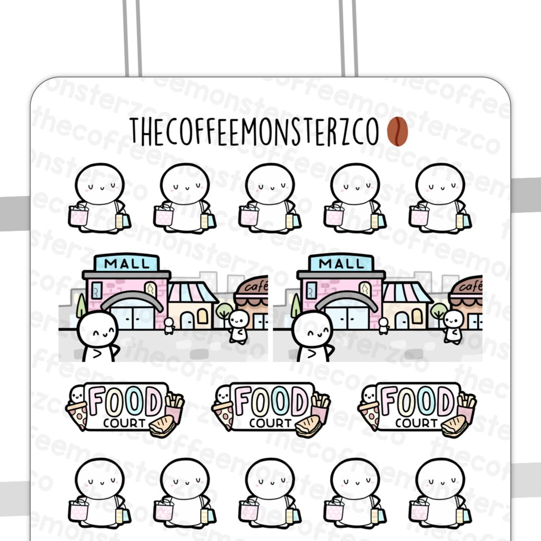 Shopping Mall Emotis Hand Drawn Planner Stickers and Bullet Journal ...