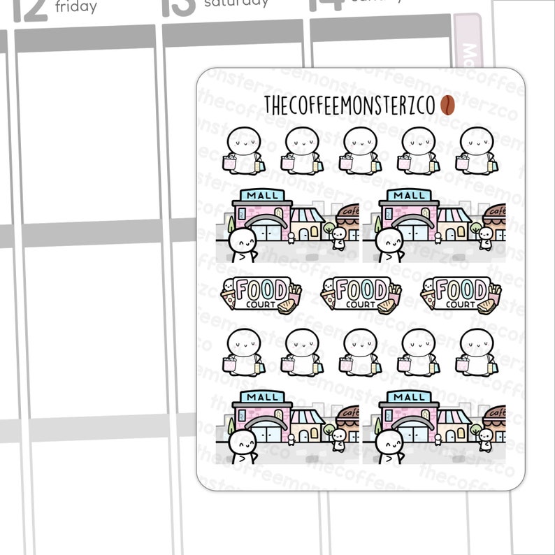 Shopping Mall Emotis Hand Drawn Planner Stickers and Bullet - Etsy