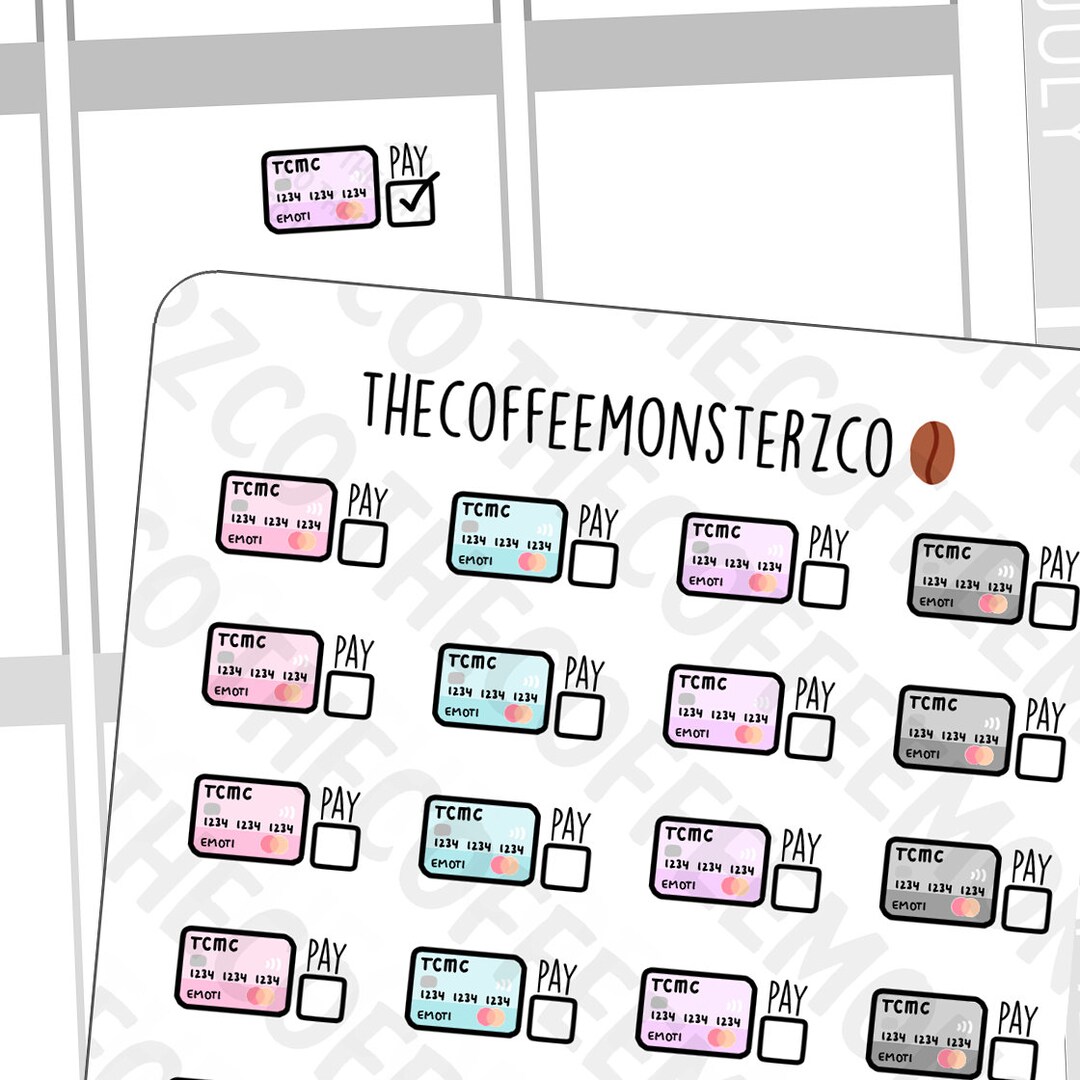 Credit Card Reminders Hand Drawn Planner Stickers and Bullet Journal ...