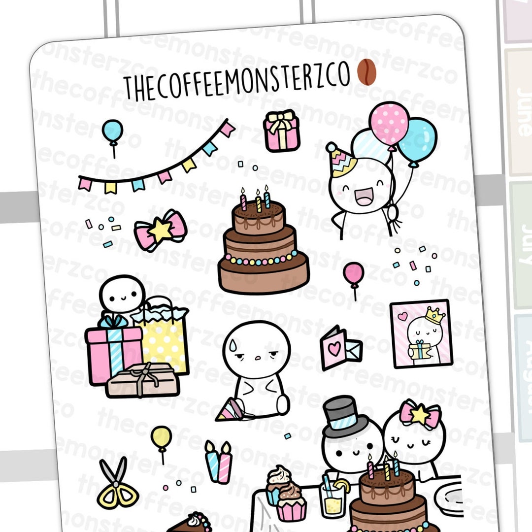 Large Birthday Doodle Hand Drawn Planner Stickers and Bullet Journal ...