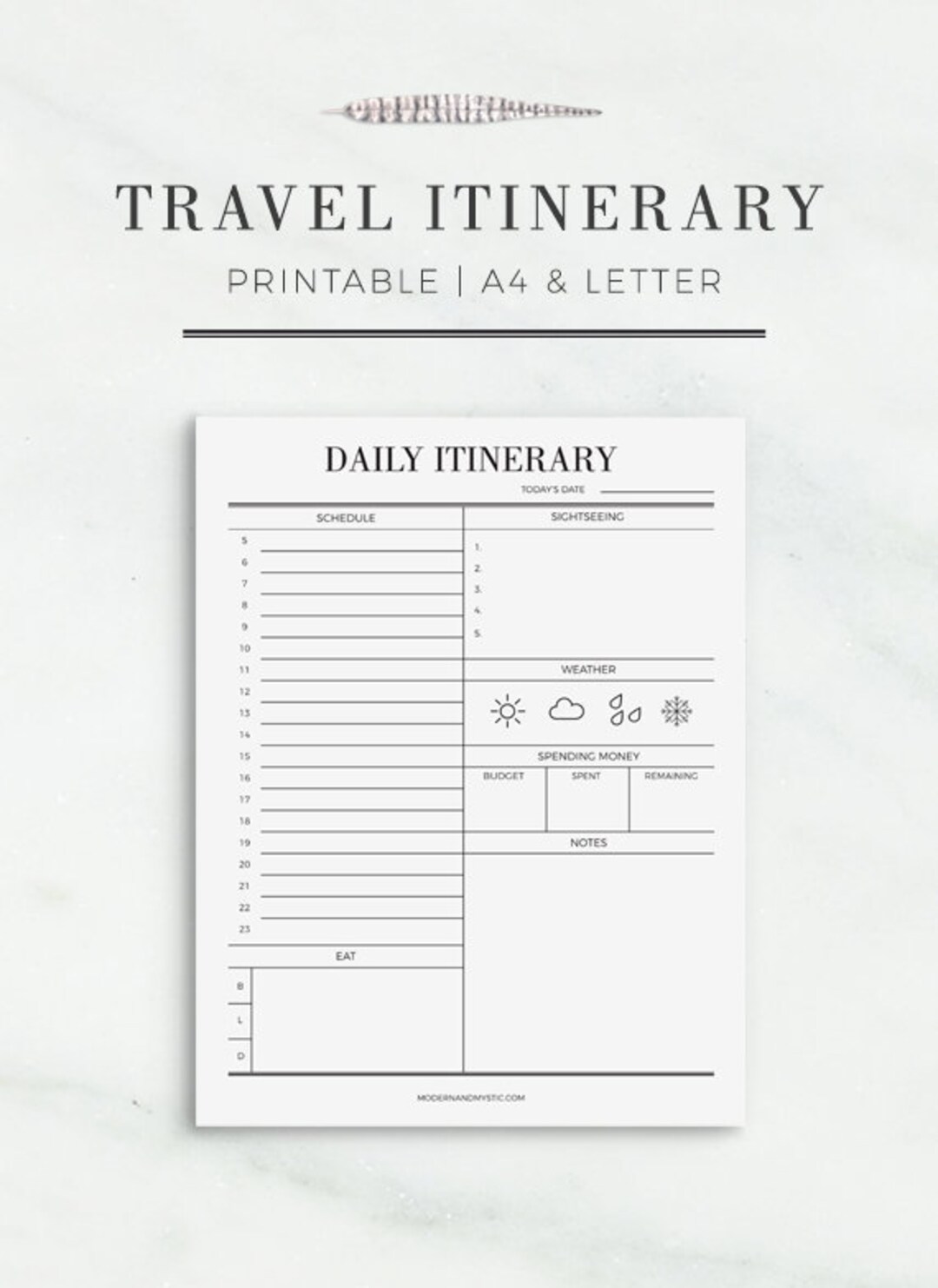 Travel Itinerary Printable | Printable Travel Schedule | Vacation Day ...