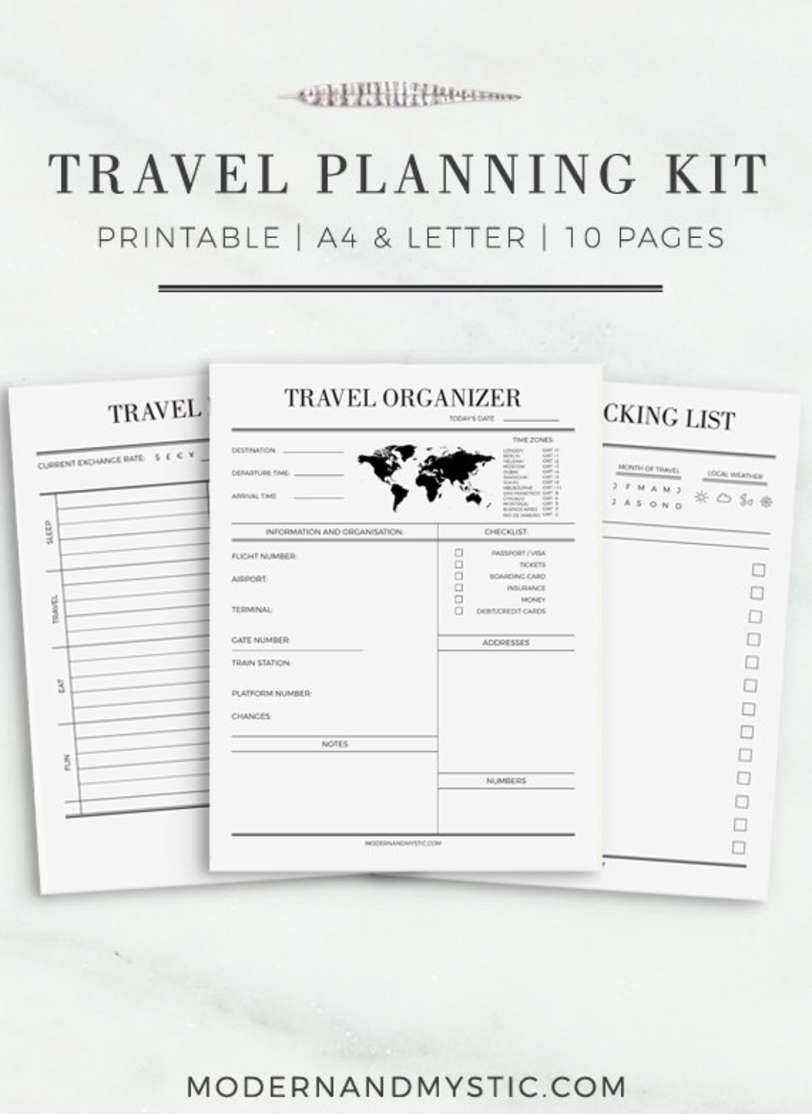 Travel Journal A4 & Letter Size Travel Planner Travel Packing List ...