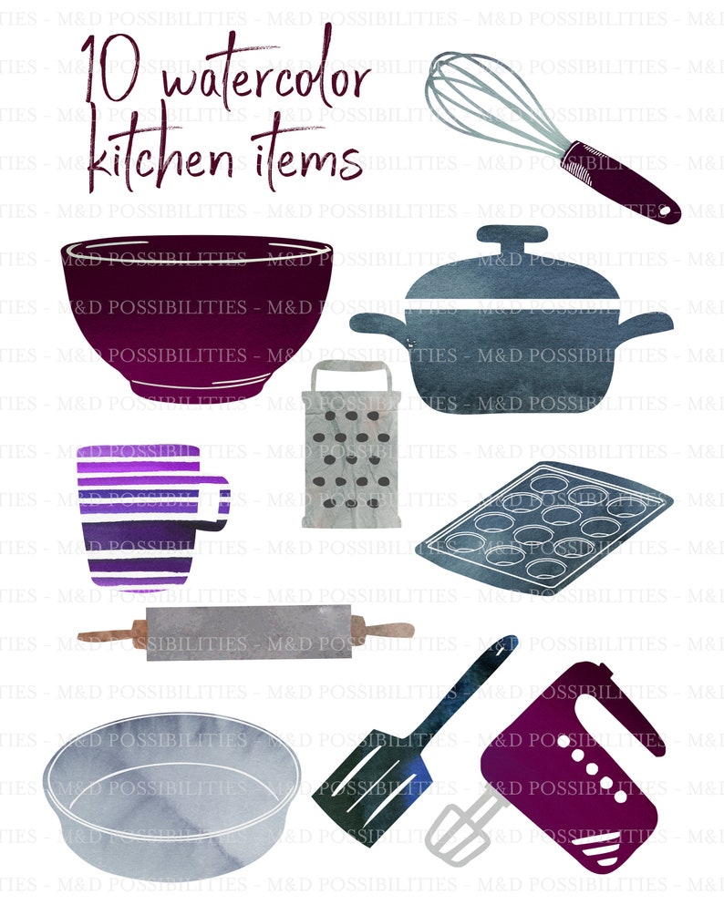 10 Watercolor Kitchen Images. Digital Download - Etsy