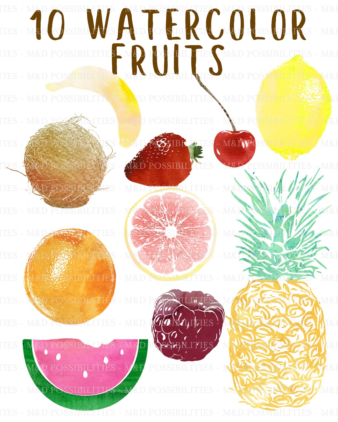 10 Watercolor Fruits. Images. Digital Download - Etsy