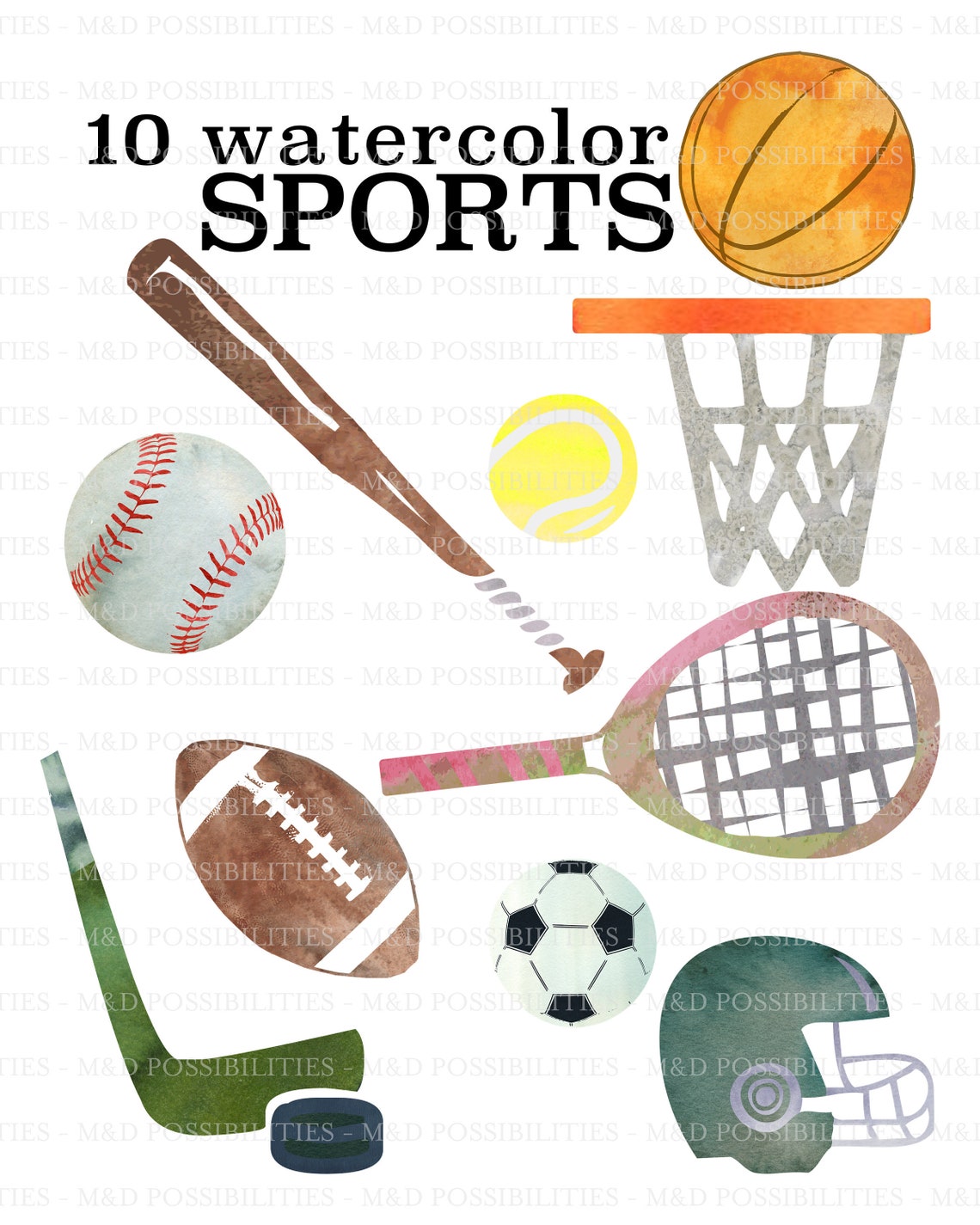 10 Watercolor Sport Images. Digital Download - Etsy