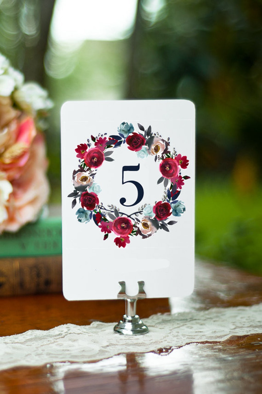 Digital Download. Floral Watercolor Table Numbers. Wine/navy. - Etsy