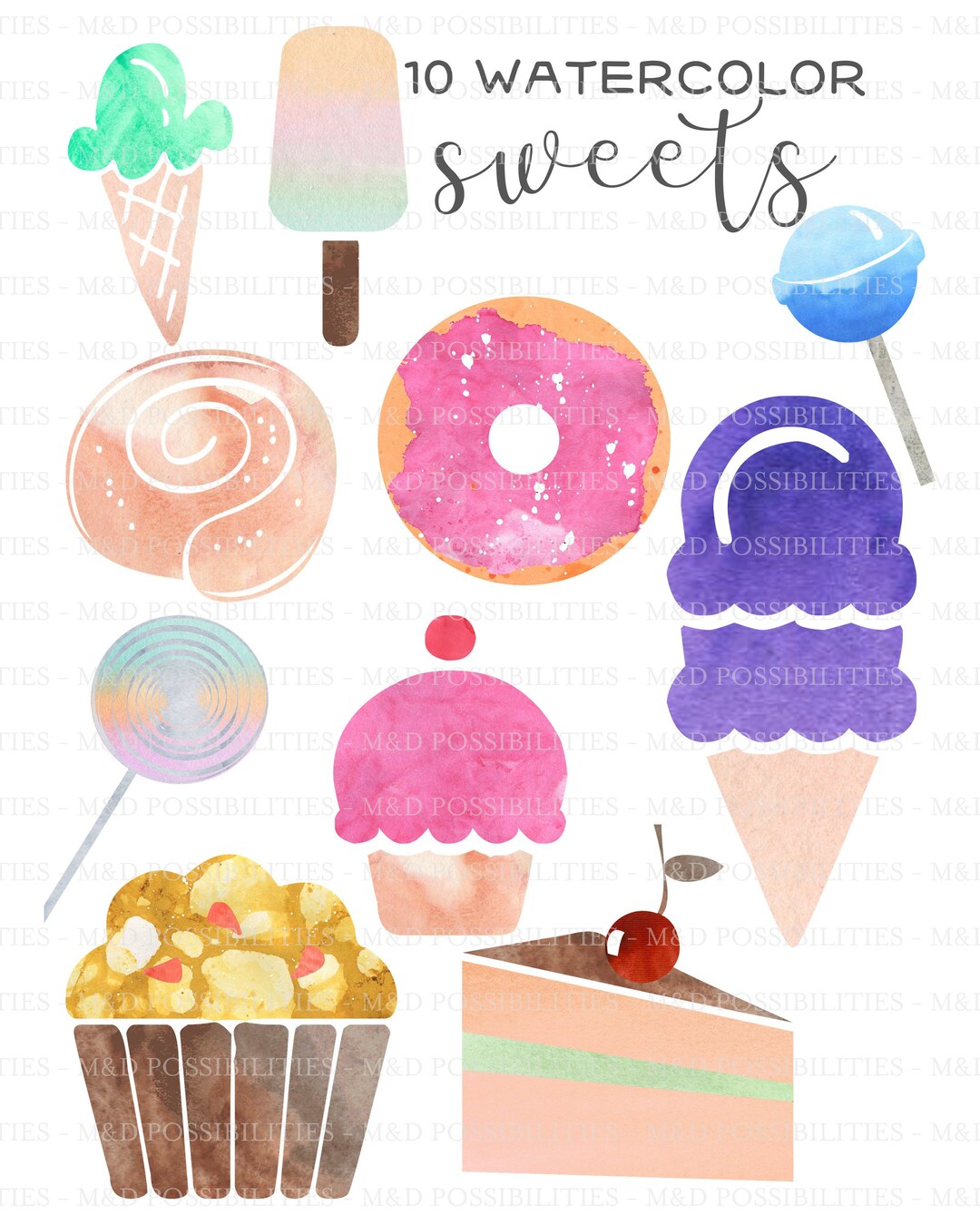 10 Watercolor Sweets. Images. Digital Download - Etsy