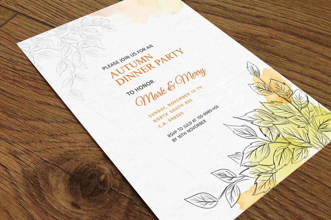 Autumn Dinner Party Invitations Invitation Card Photoshop - Etsy