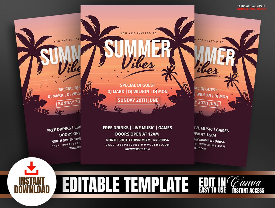 Editable Summer Vibes Flyer Template Summer Flyer Template Summer Party ...