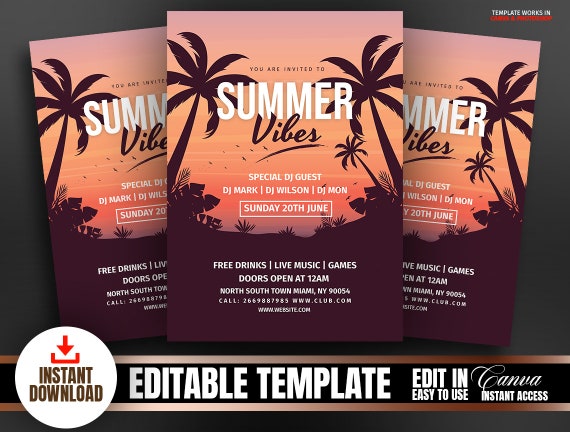 Editable Summer Vibes Flyer Template Summer Flyer Template - Etsy