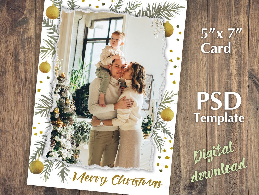 Scandi Christmas Card Photoshop Template 5x7, Family Photo Holiday Card ...