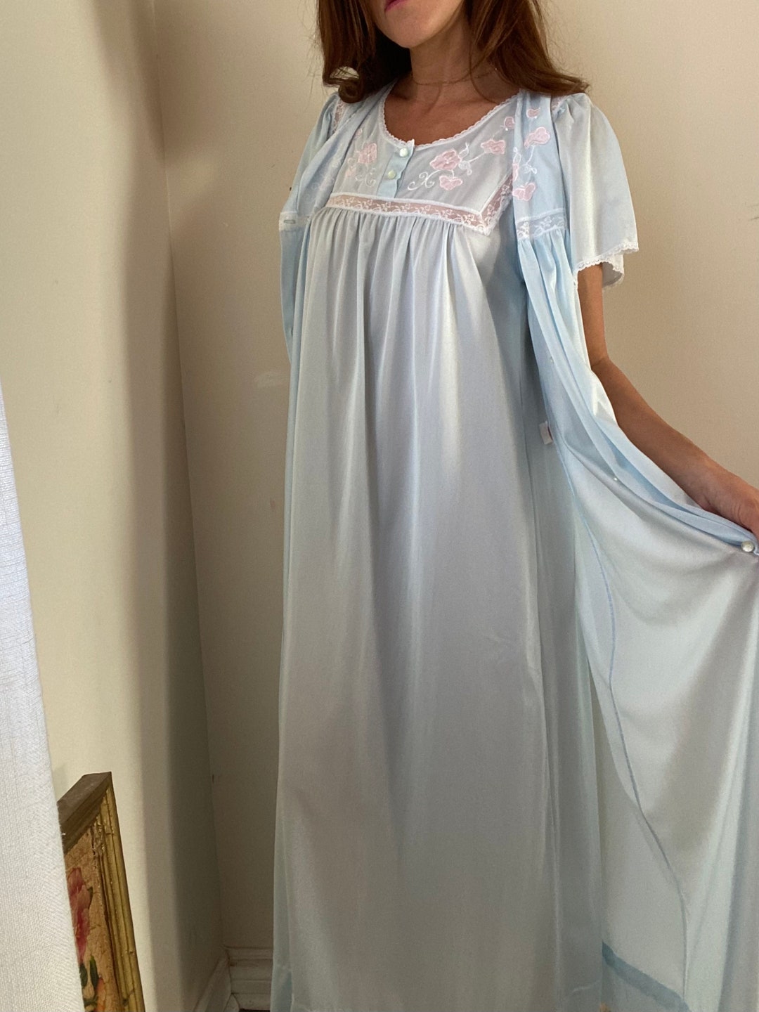 Light Baby Blue Dress & Robe Pajama Two Piece Set - Etsy