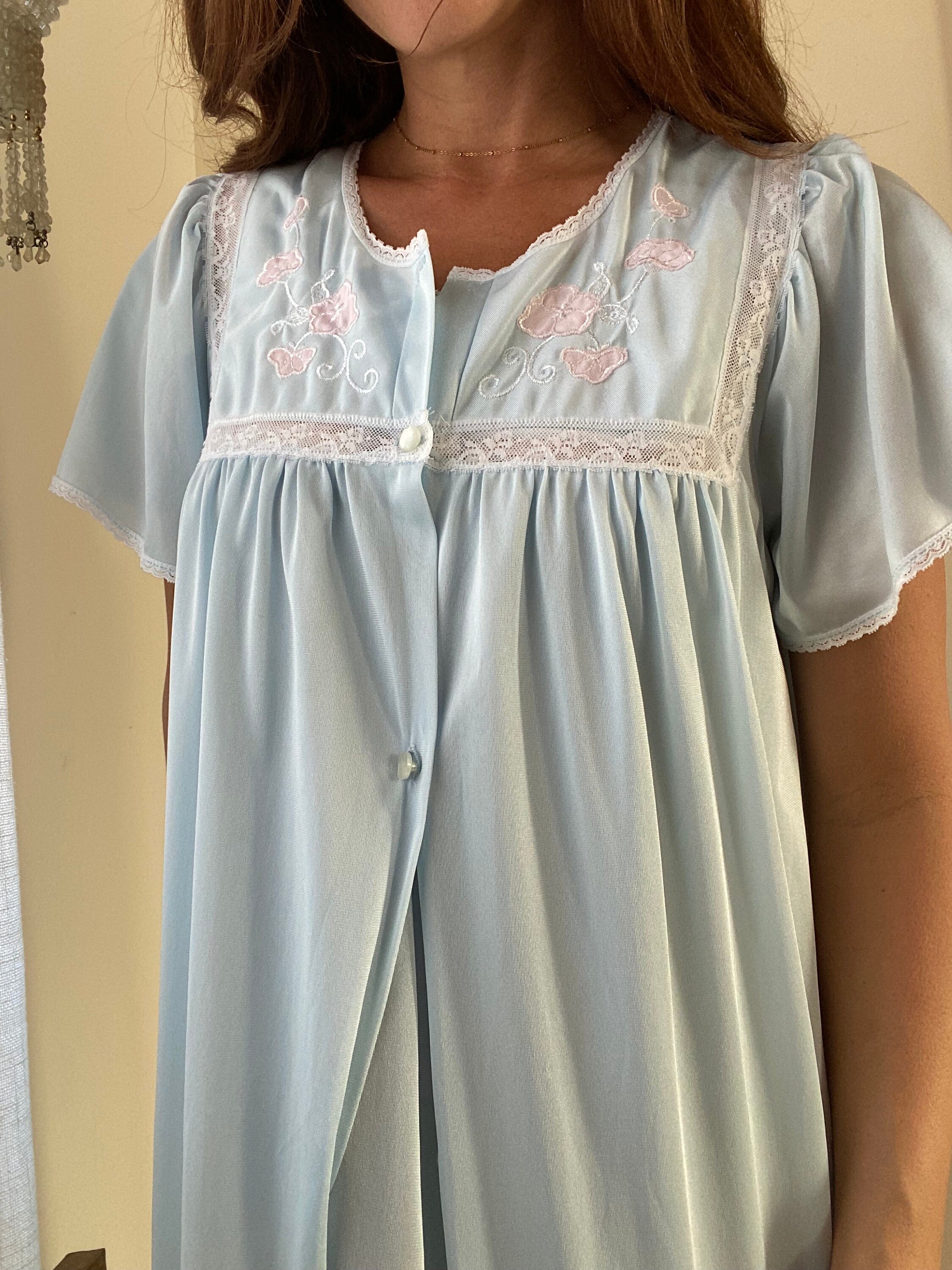 Light Baby Blue Dress & Robe Pajama Two Piece Set - Etsy