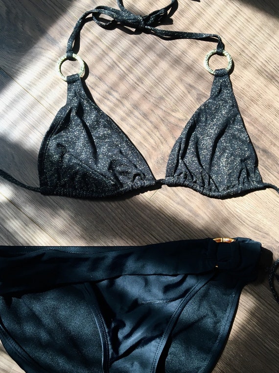 Swimsuit for women Gold Sparkly Tied Triangle Bikini … - Gem