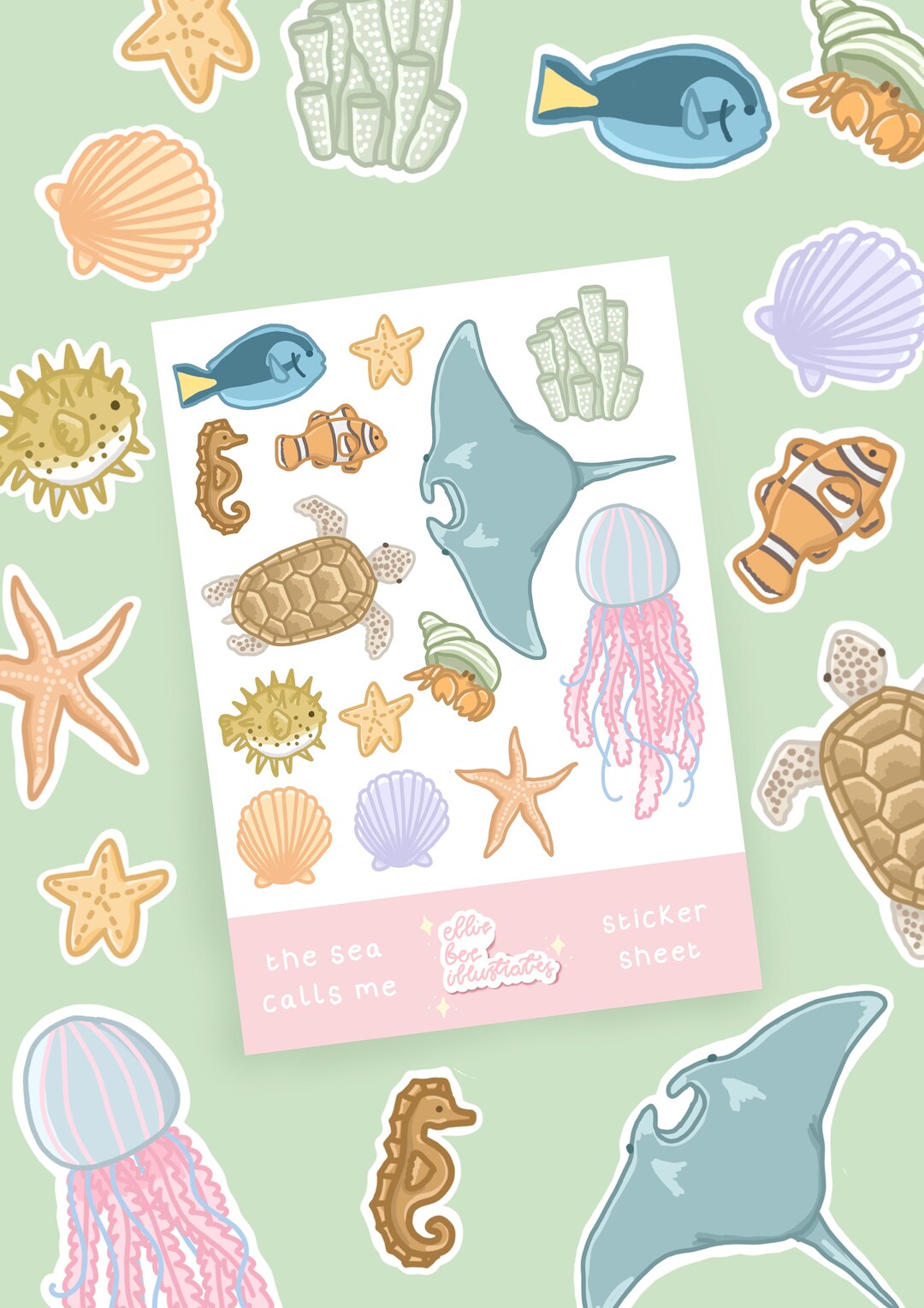 Sea Creature Ocean Themed Sticker Sheet/ A5 Sized Sticker/ Paper ...