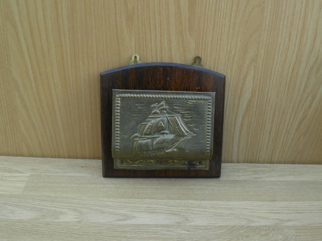 Wooden & Brass Letter Rack Made by Peerage Wall Hanging, With Nautical ...