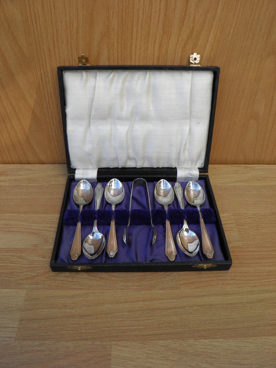 Vintage Silver Plated Teaspoon Set With Sugar Tongs, Shabby Chic - Etsy