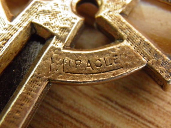 Celtic Cross Miracle Brooch Necklace - Polished Stone… - Gem