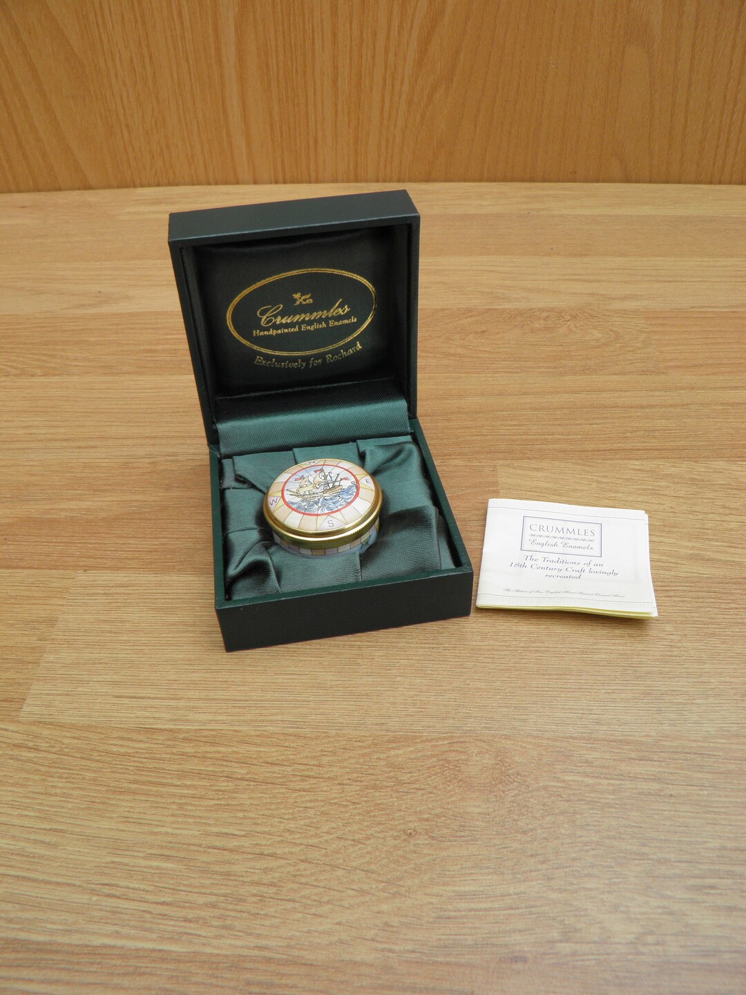 Crummles Enamel Pill Box - Hand Painted Ship & Compass Decoration - Crummles Rochard - Vintage ...