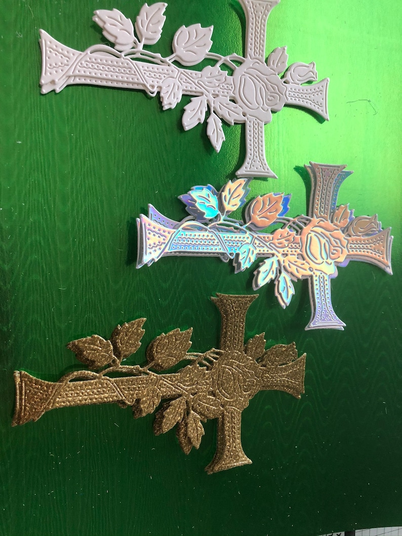 Die Cut and Embossed Ornate Detailed CROSS With ROSES and Foliage for ...