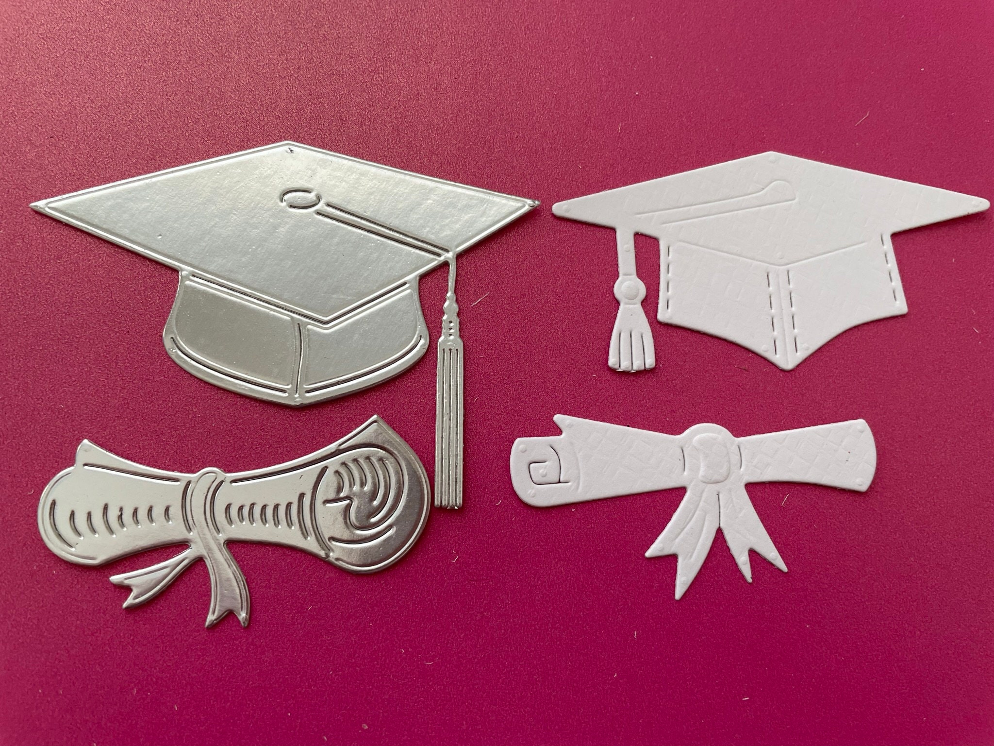 GRADUATION, Die Cut and Embossed Set of 2 X 2 GRADUATION CAPS and ...