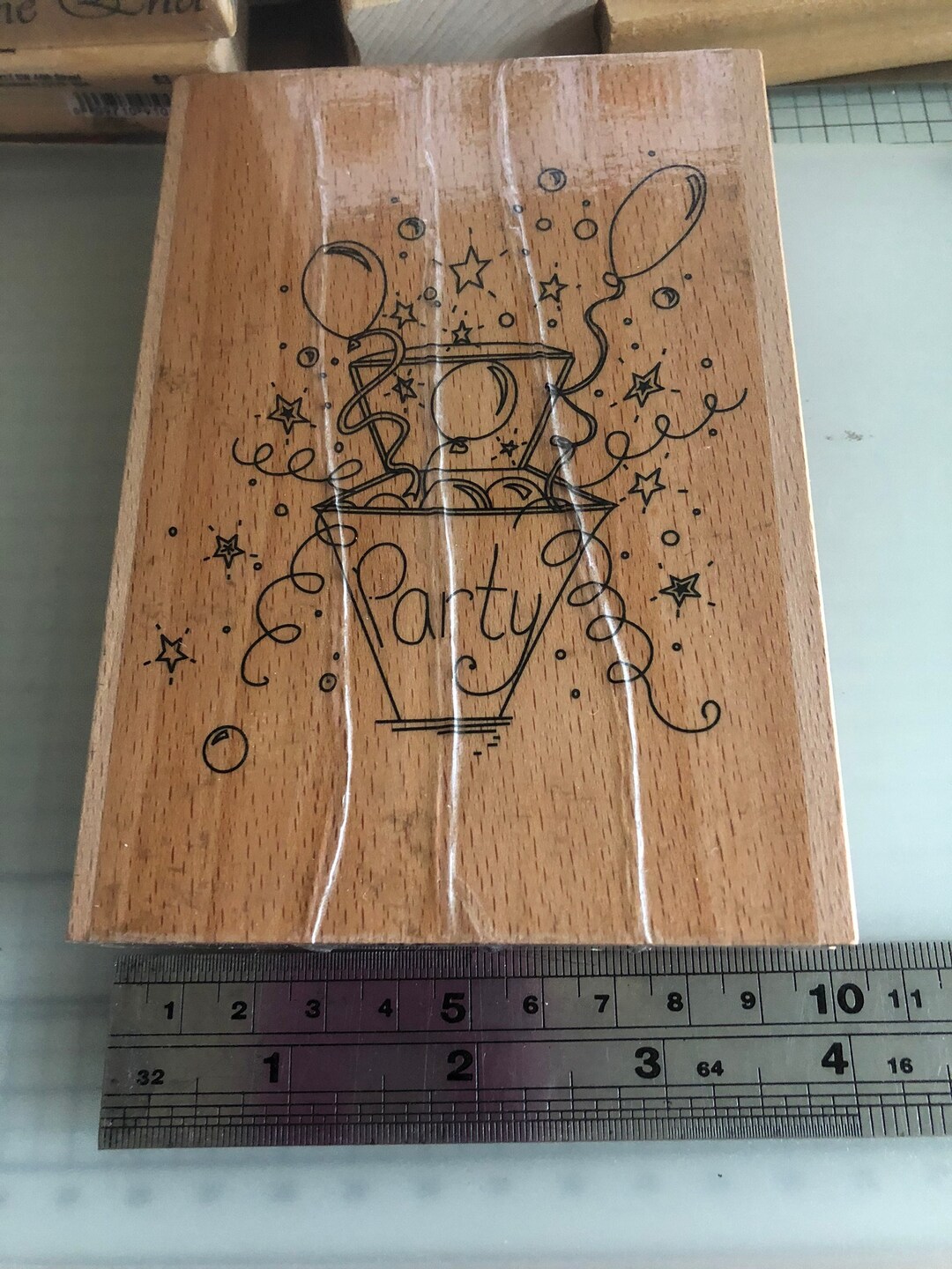 RUBBER STAMP, Large PARTY Stamp, Bucket Overflowing With Balloons ...