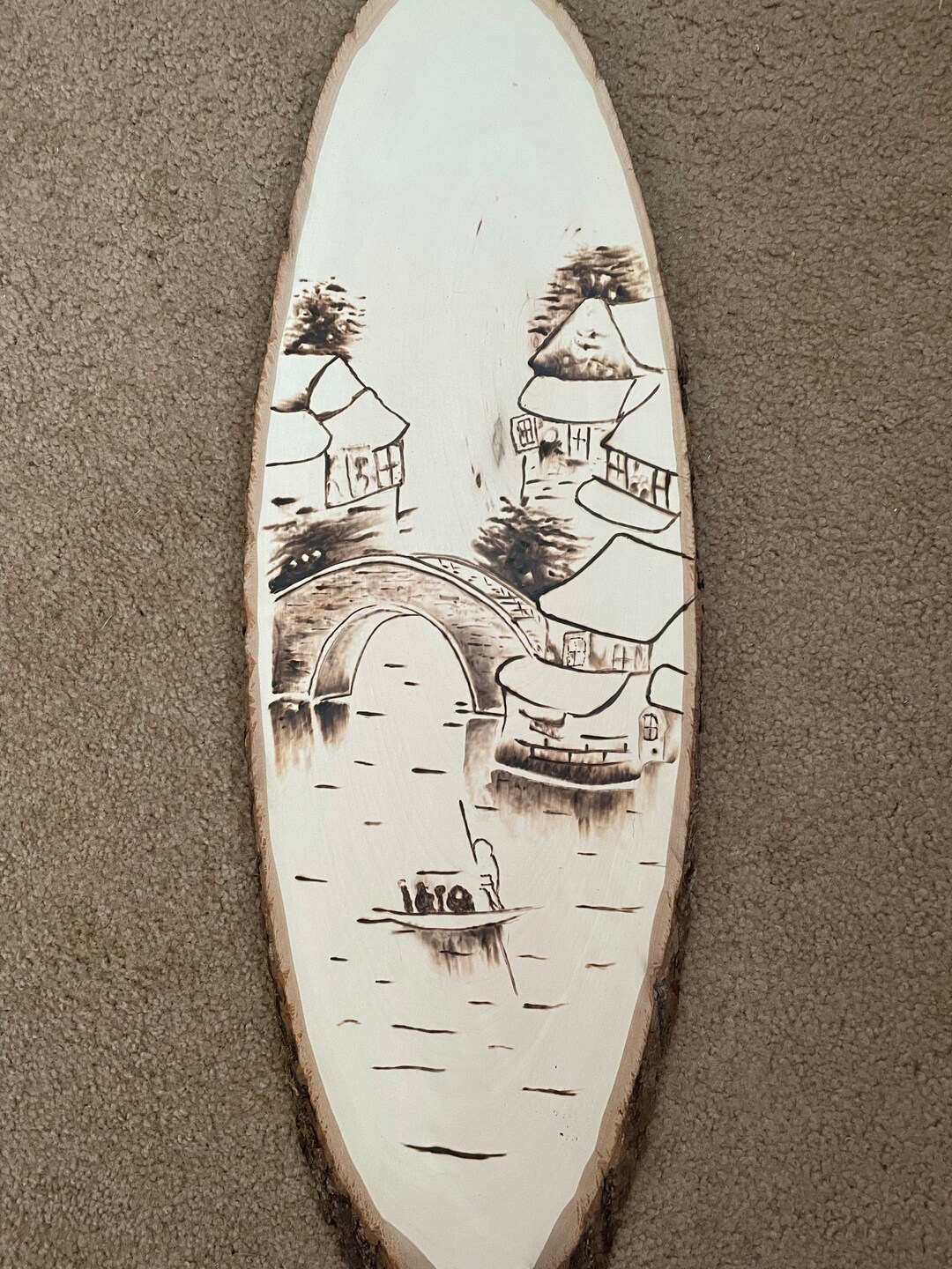 PYROGRAPHY, WOOD BURNING Art, Handmade Live Edge Rectangle of a Cheetah ...