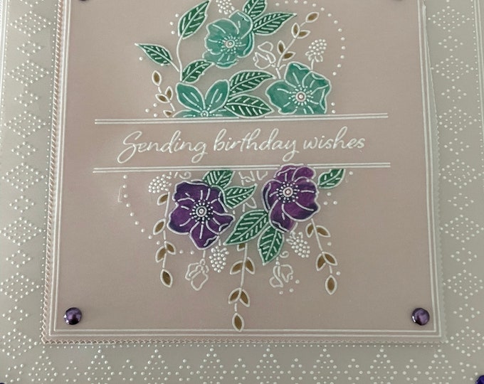 PARCHMENT Craft, Handmade Line Art Embossed Parchment BIRTHDAY Card ...