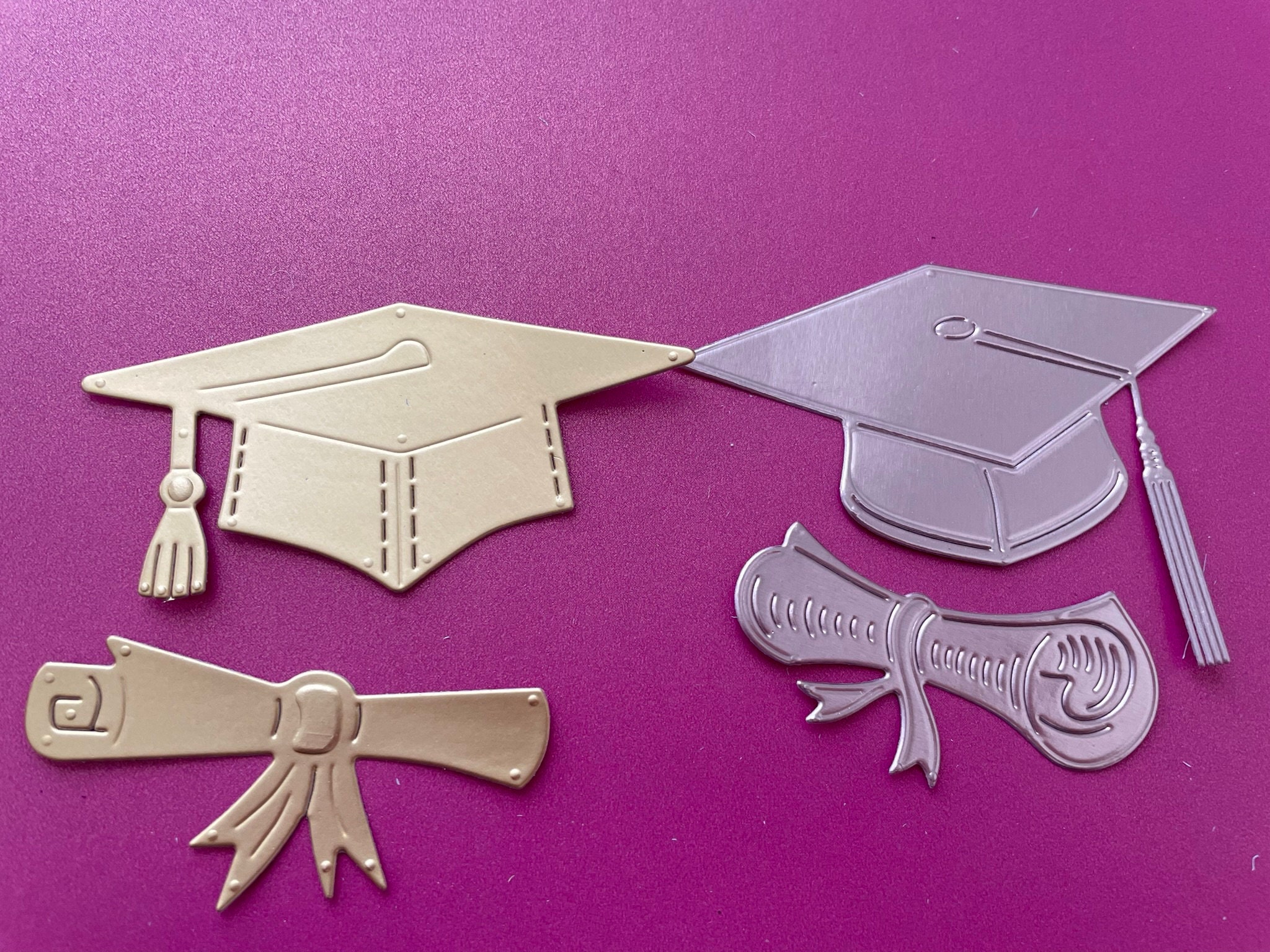 GRADUATION, Die Cut and Embossed Set of 2 X 2 GRADUATION CAPS and ...