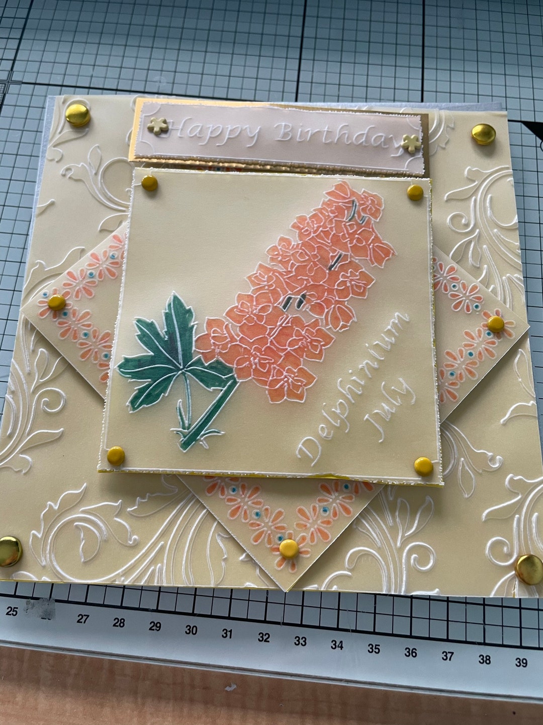 BIRTHDAY, Handmade PARCHMENT FLOWER of the Month Birthday Greeting Card ...