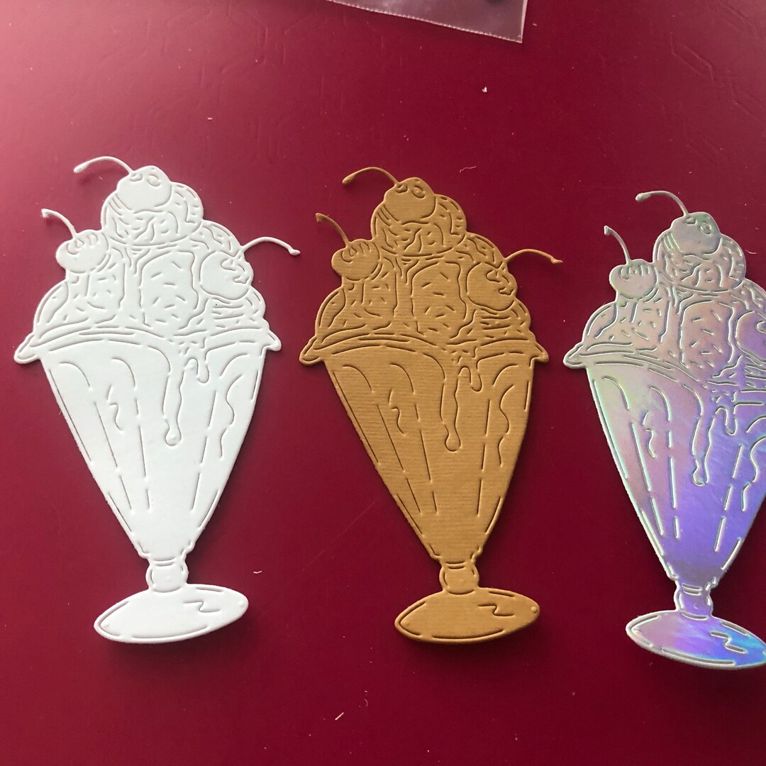 ICE CREAM SUNDAE, Die Cut and Embossed Set of 3 Ice Cream Sundae's for ...
