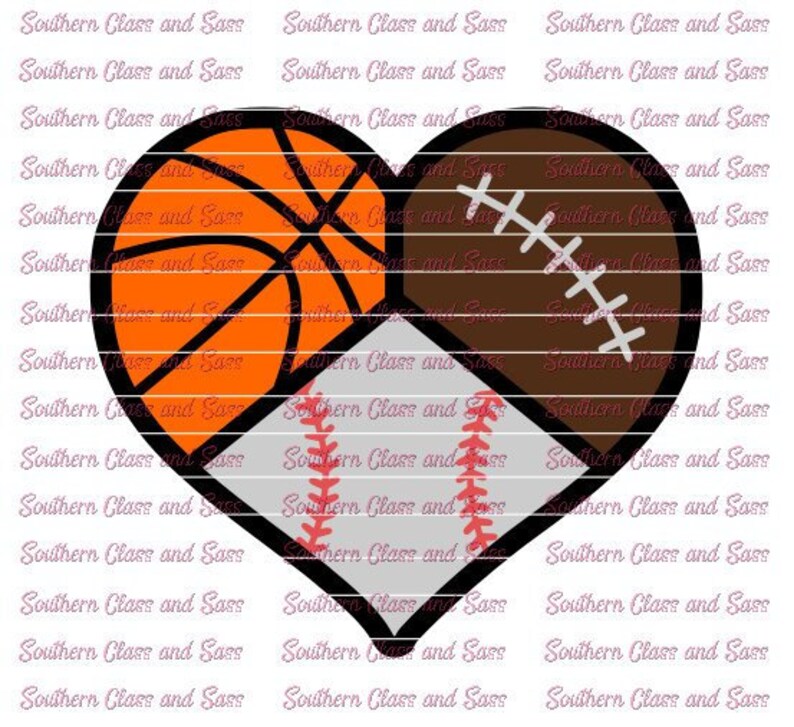 Basketball, Football, Baseball Heart SVG - Etsy