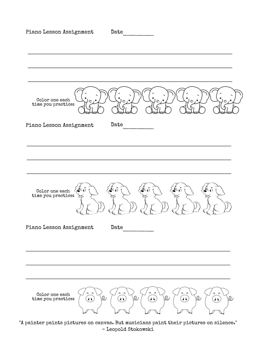 Piano Lesson Assignment Sheets 12-24 Weeks - Etsy