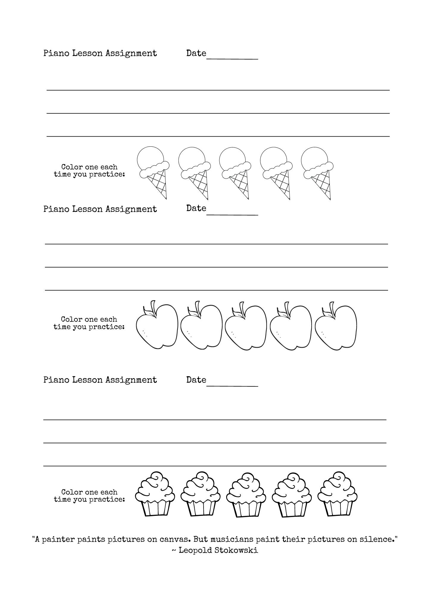 Piano Lesson Assignment Sheets 12-24 Weeks - Etsy