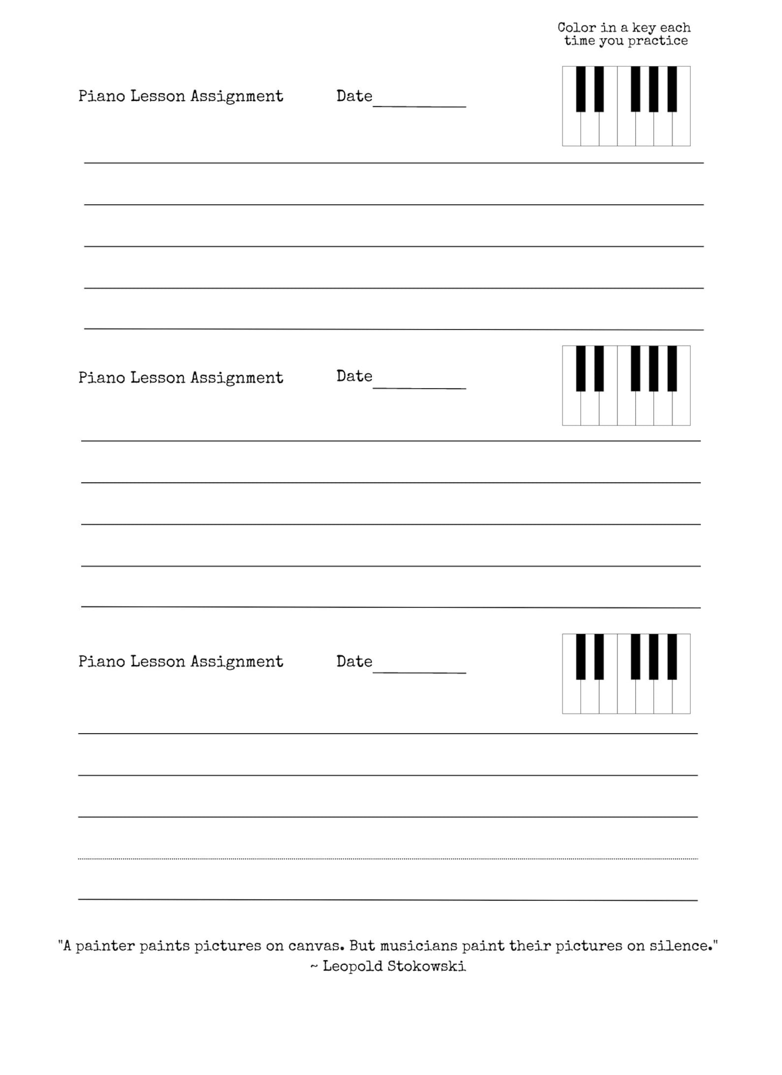 Piano Assignment Lesson Sheets - Etsy