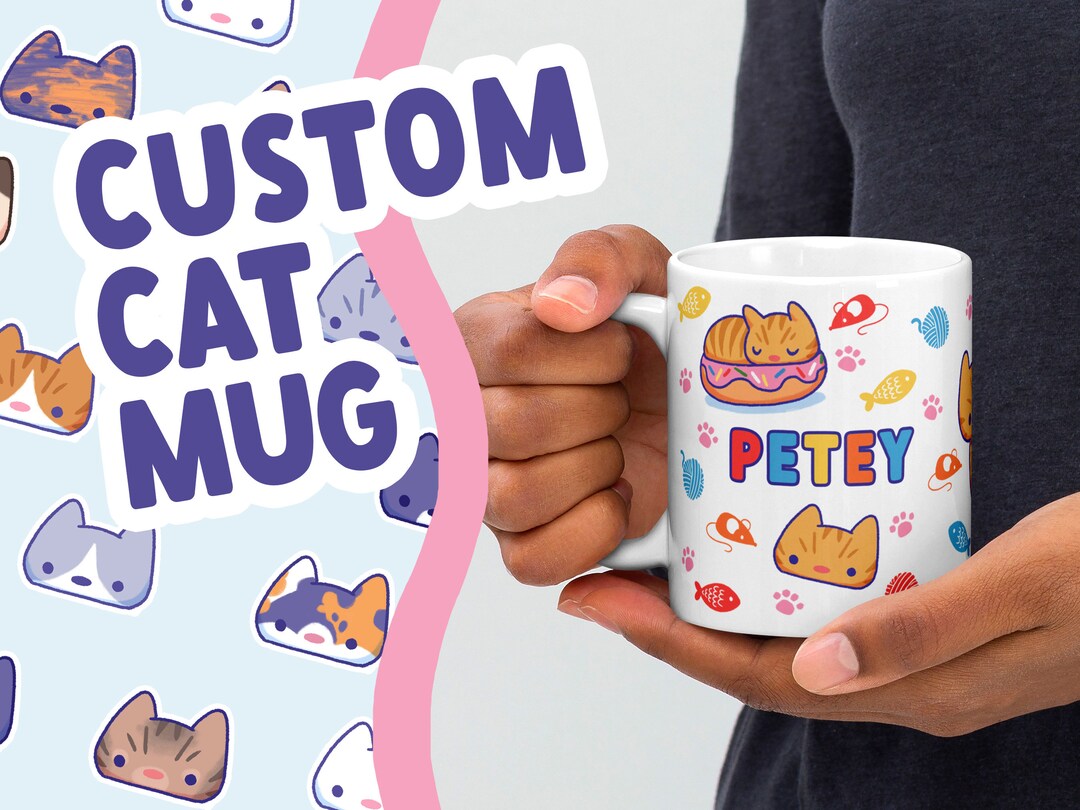 Custom Cat Mug / Hand Drawn Art Pattern Coffee Cup, Choose Cat Breed ...