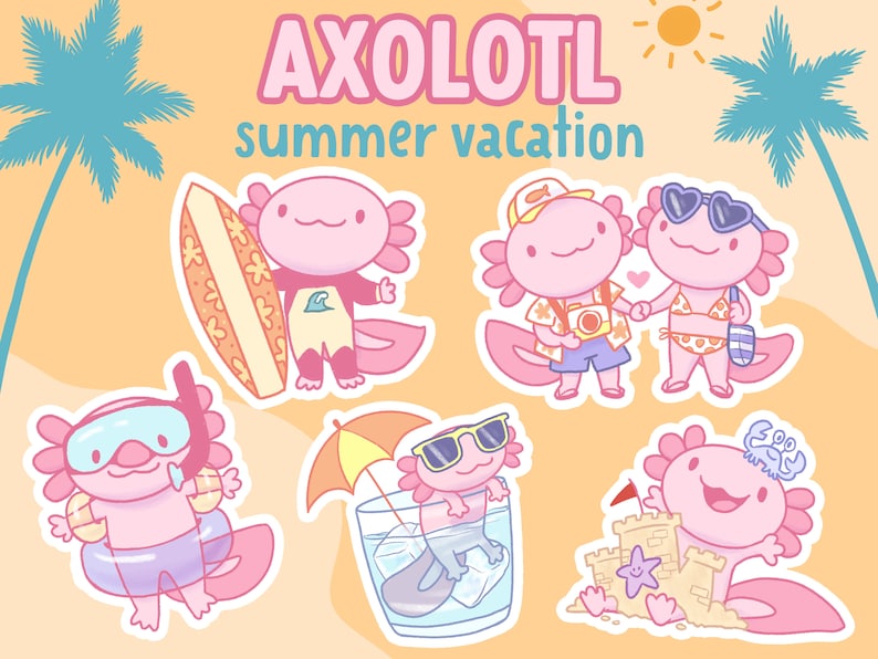 Axolotl Sticker Set / Kawaii Summer Themed Stickers for - Etsy